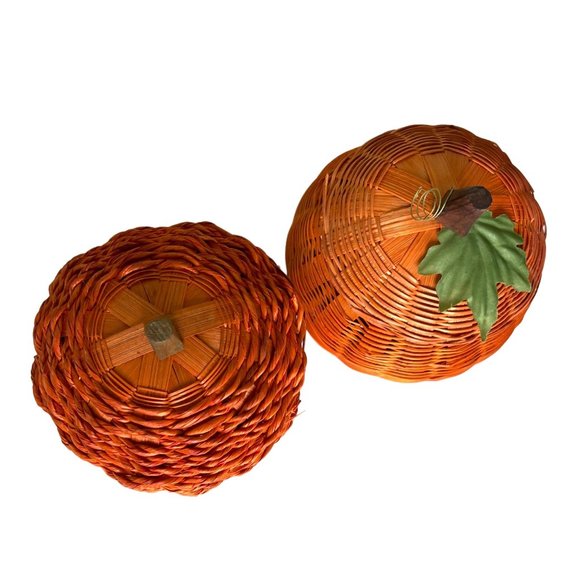 Holiday | Wicker Rattan Pumpkin Baskets W Lids Halloween Decoration 2 ...